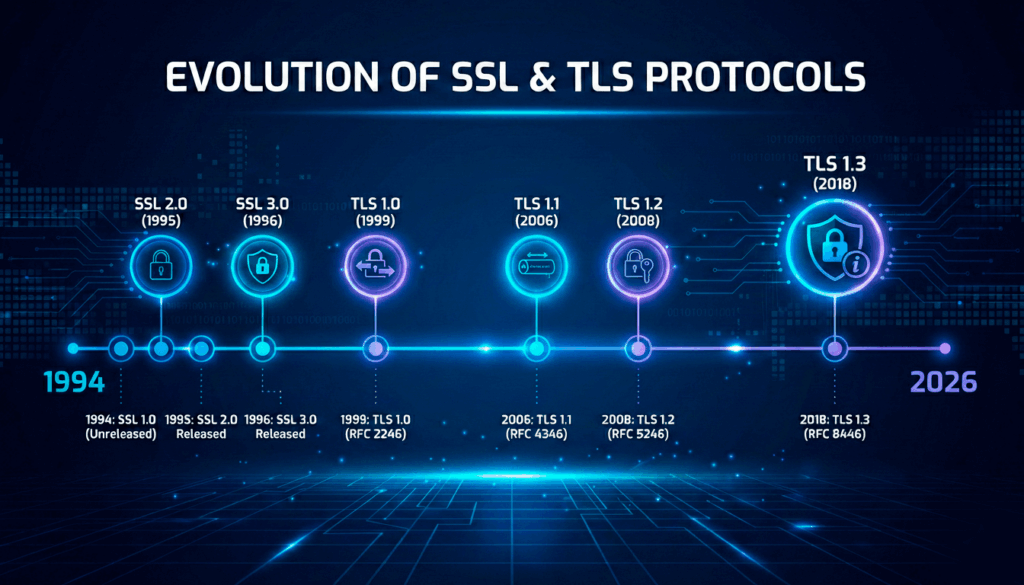 SSL and TLS Versions: Complete History (1994-2026) - SSL Dragon
